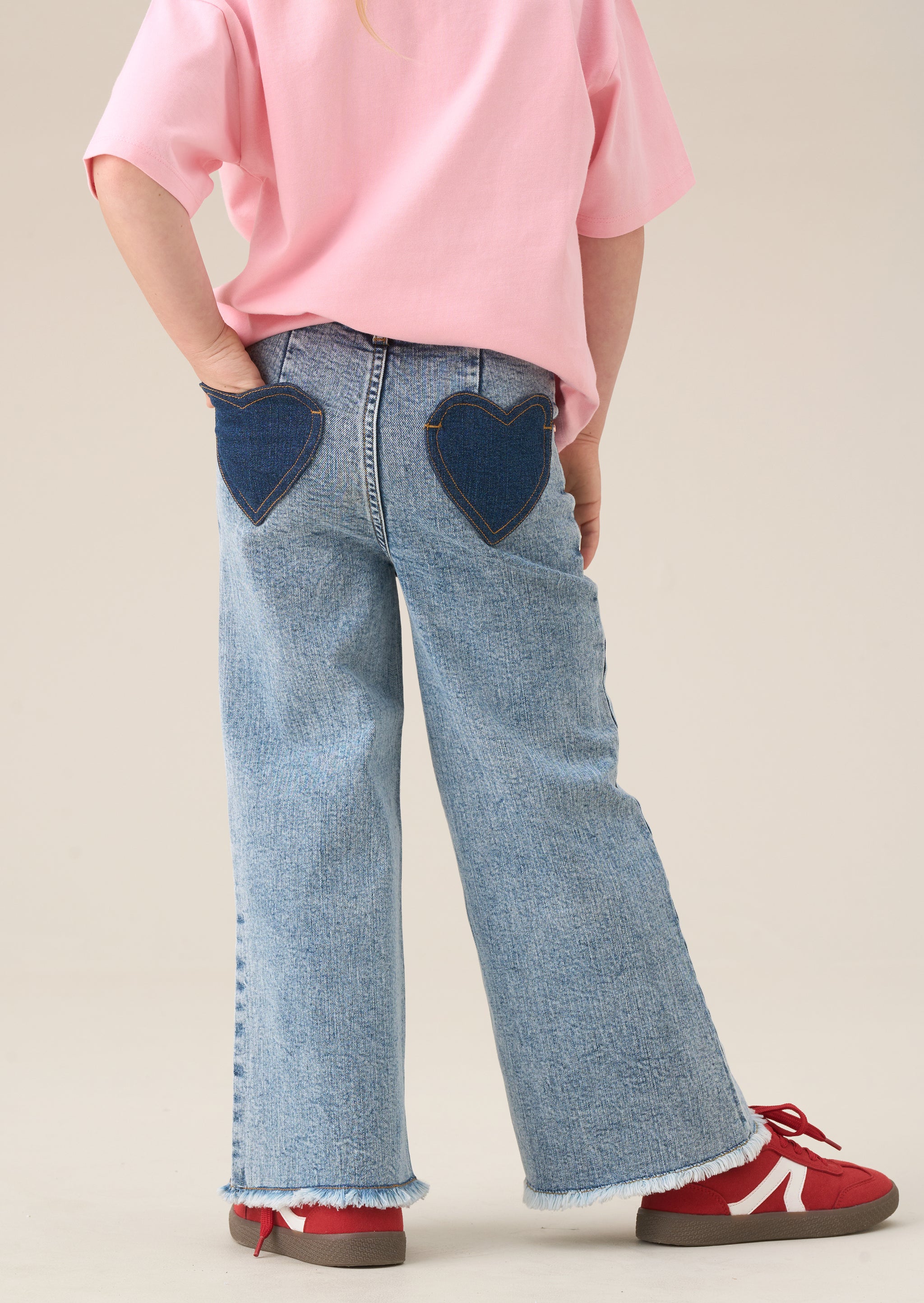 Girls Wide Leg Heart Pocket Jeans | Angel & Rocket