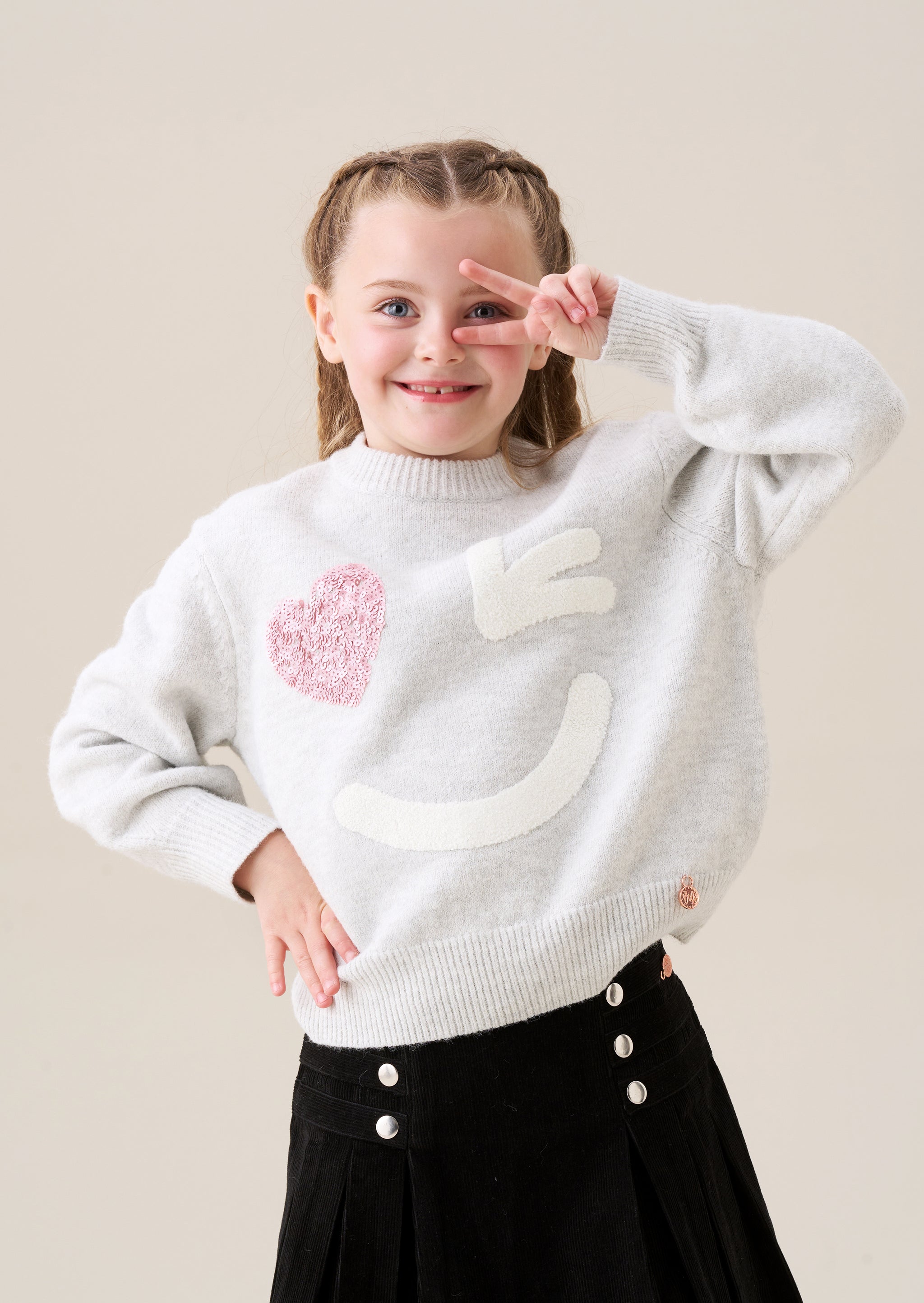 Girls Smiley Face Jumper with Sequin Heart | Angel & Rocket