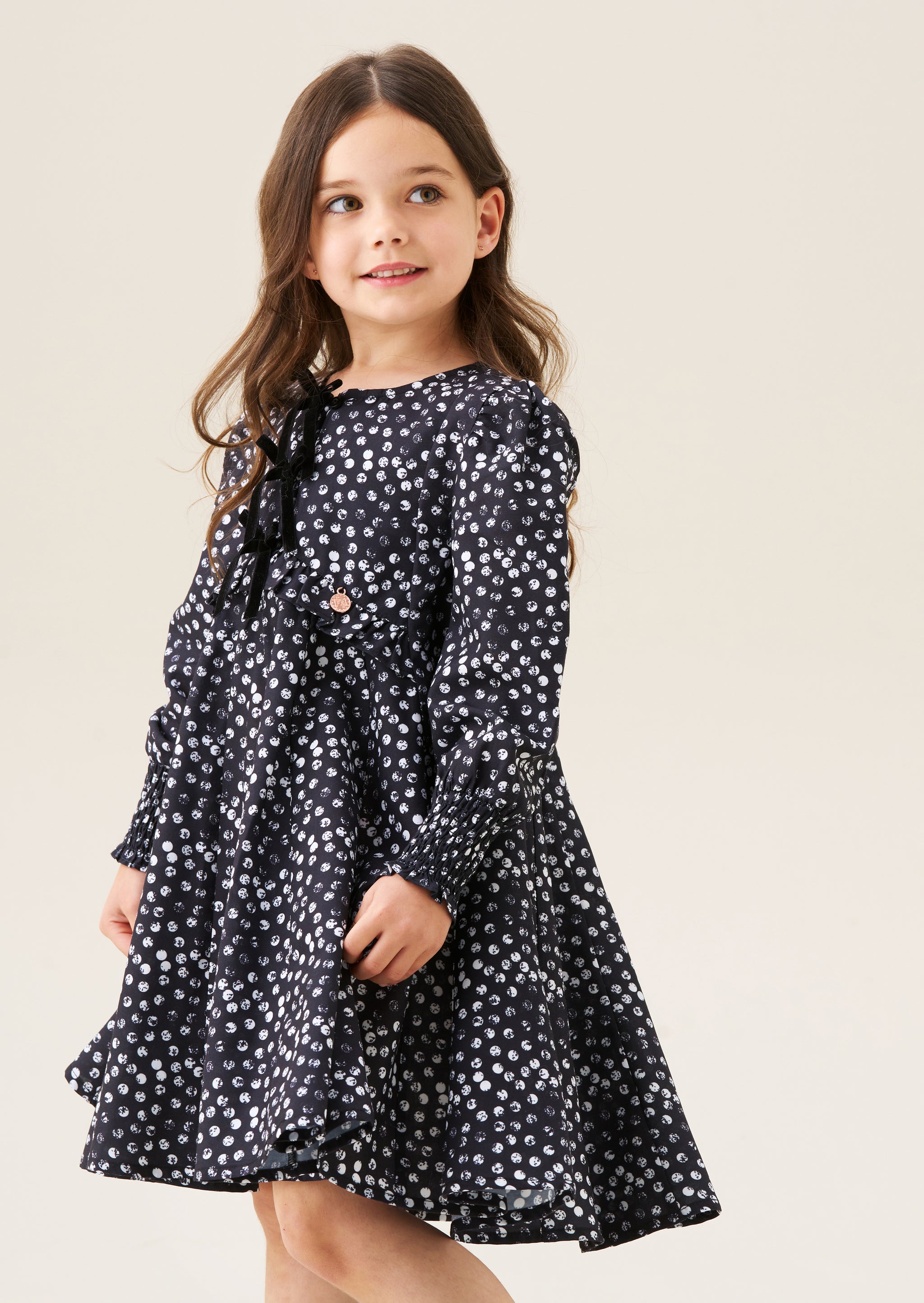 Girls Black Godet Spot Dress | Angel & Rocket