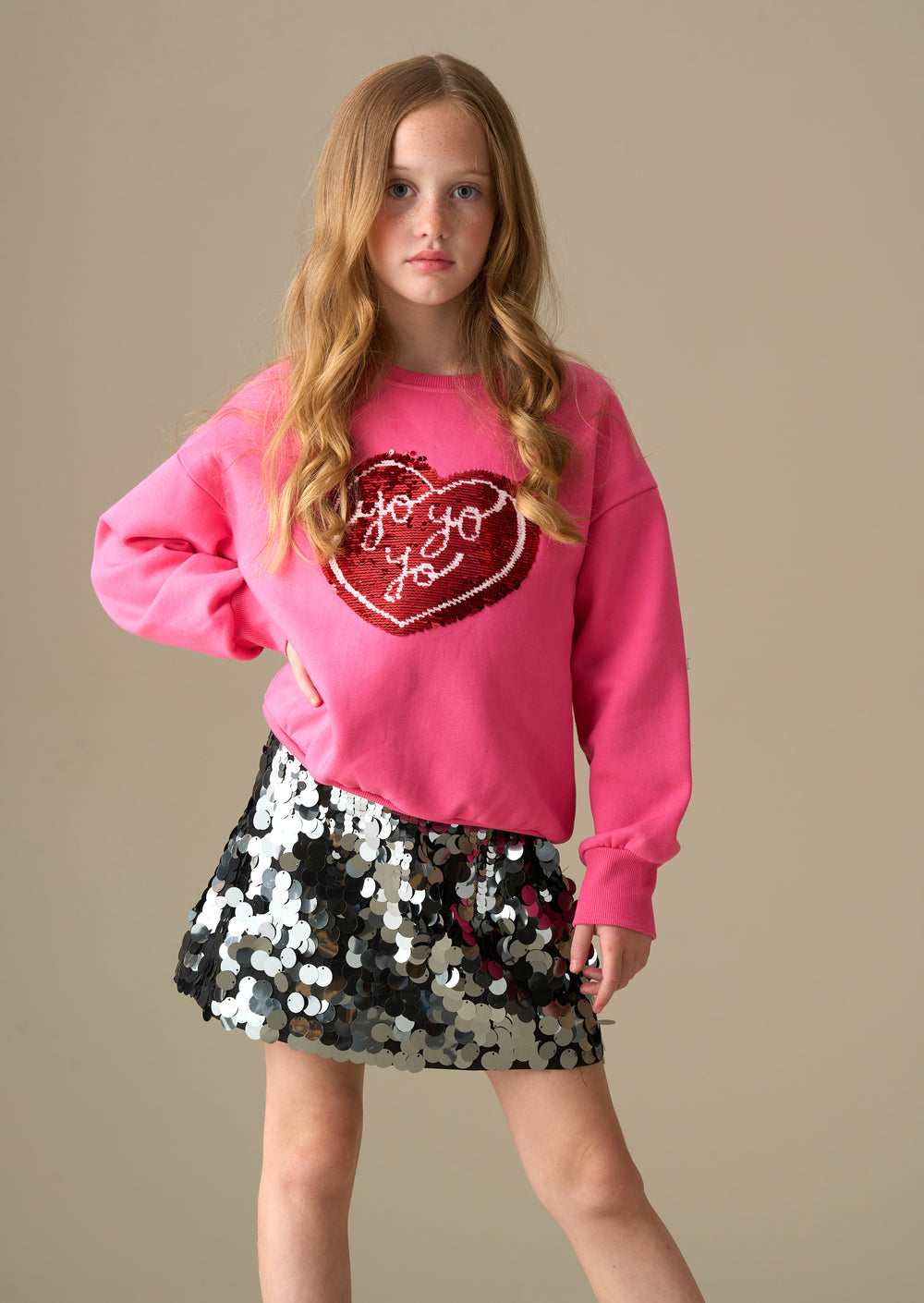 Sweat-shirt festif scintillant rose "Yo Yo Yo" pour filles | Angel & Rocket