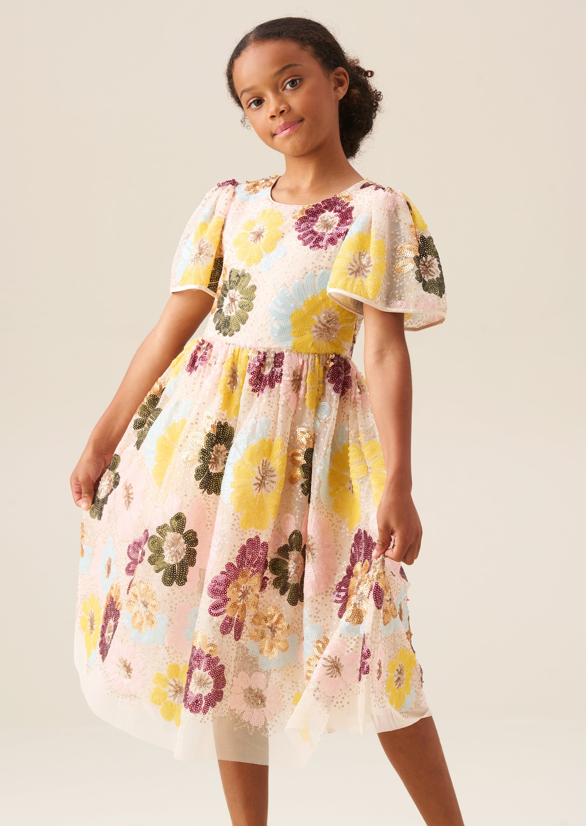 Girls Sequin Flower Party Dress | Angel & Rocket