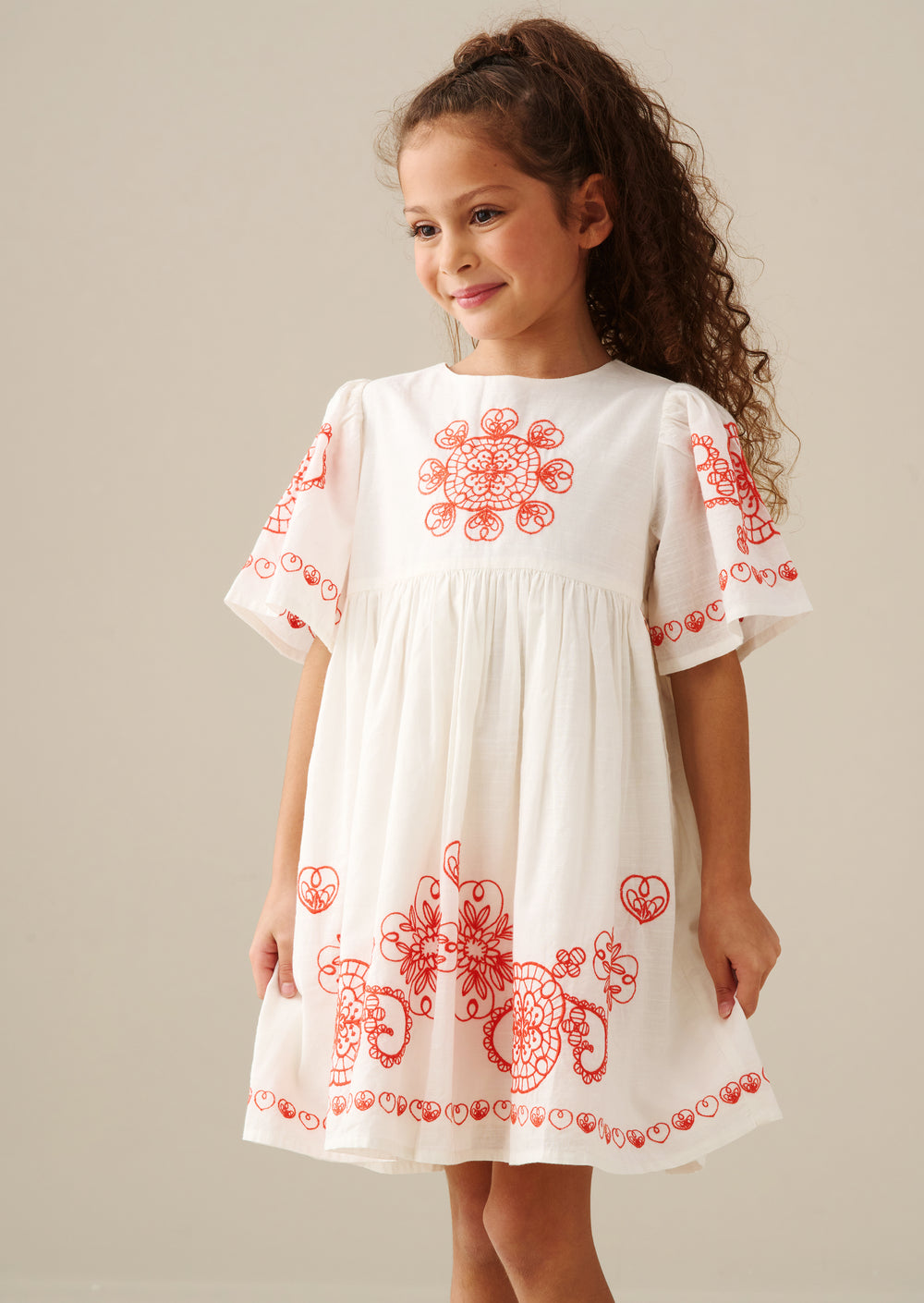 Girls Ivory Embroidered Boho Dress| Angel & Rocket