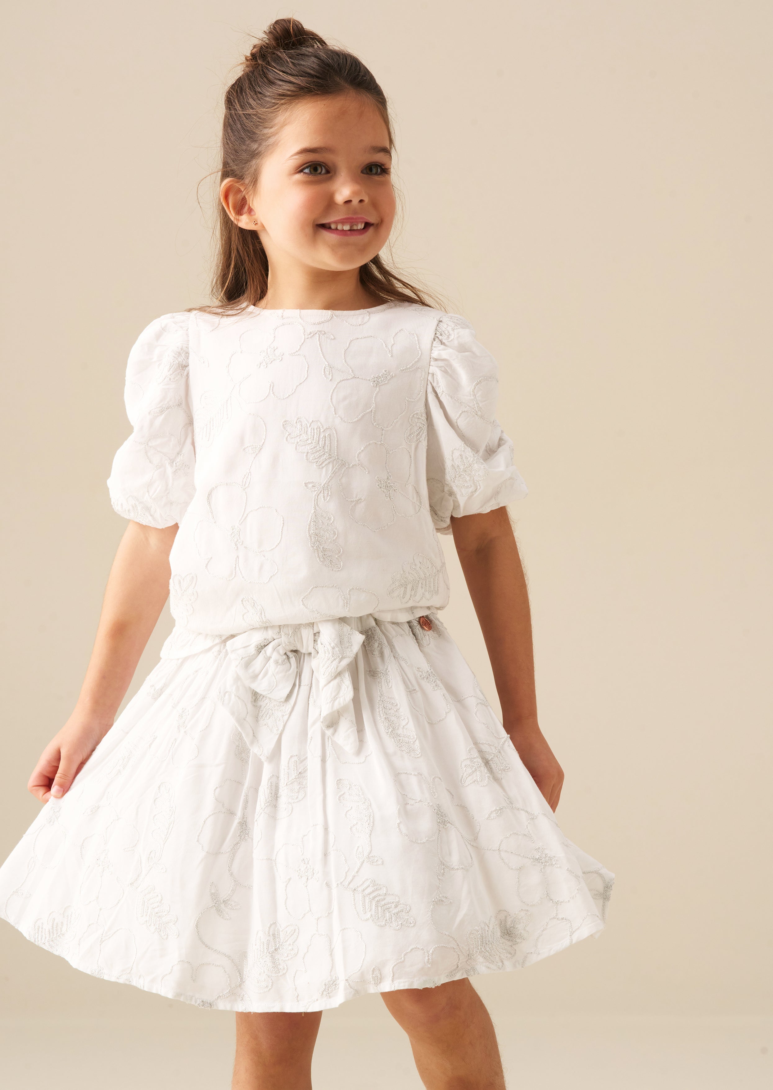 Girls White Floral Embroidered Tie Waist Top| Angel & Rocket