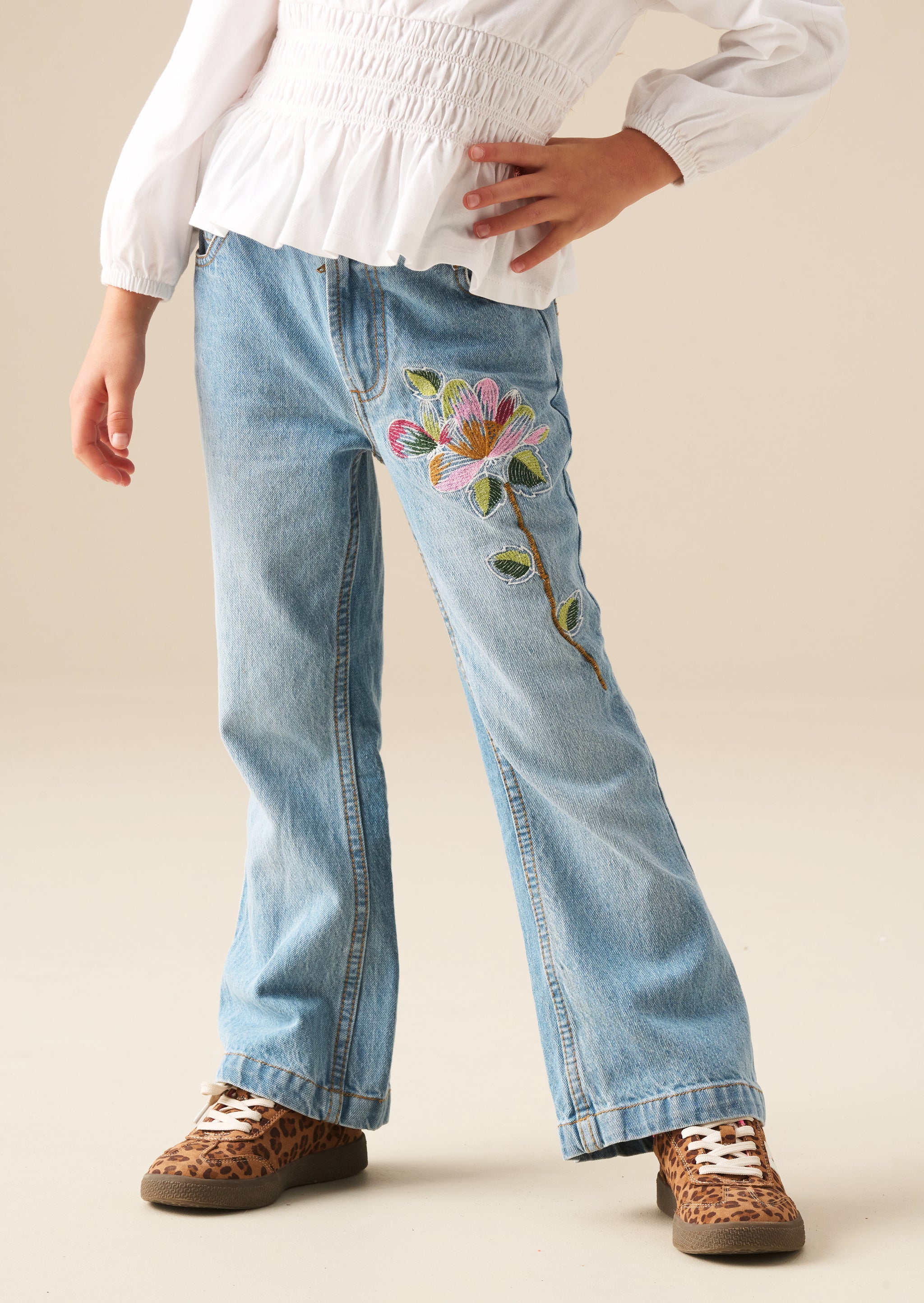 Girls Flared Denim Jeans with Embroidery | Angel & Rocket