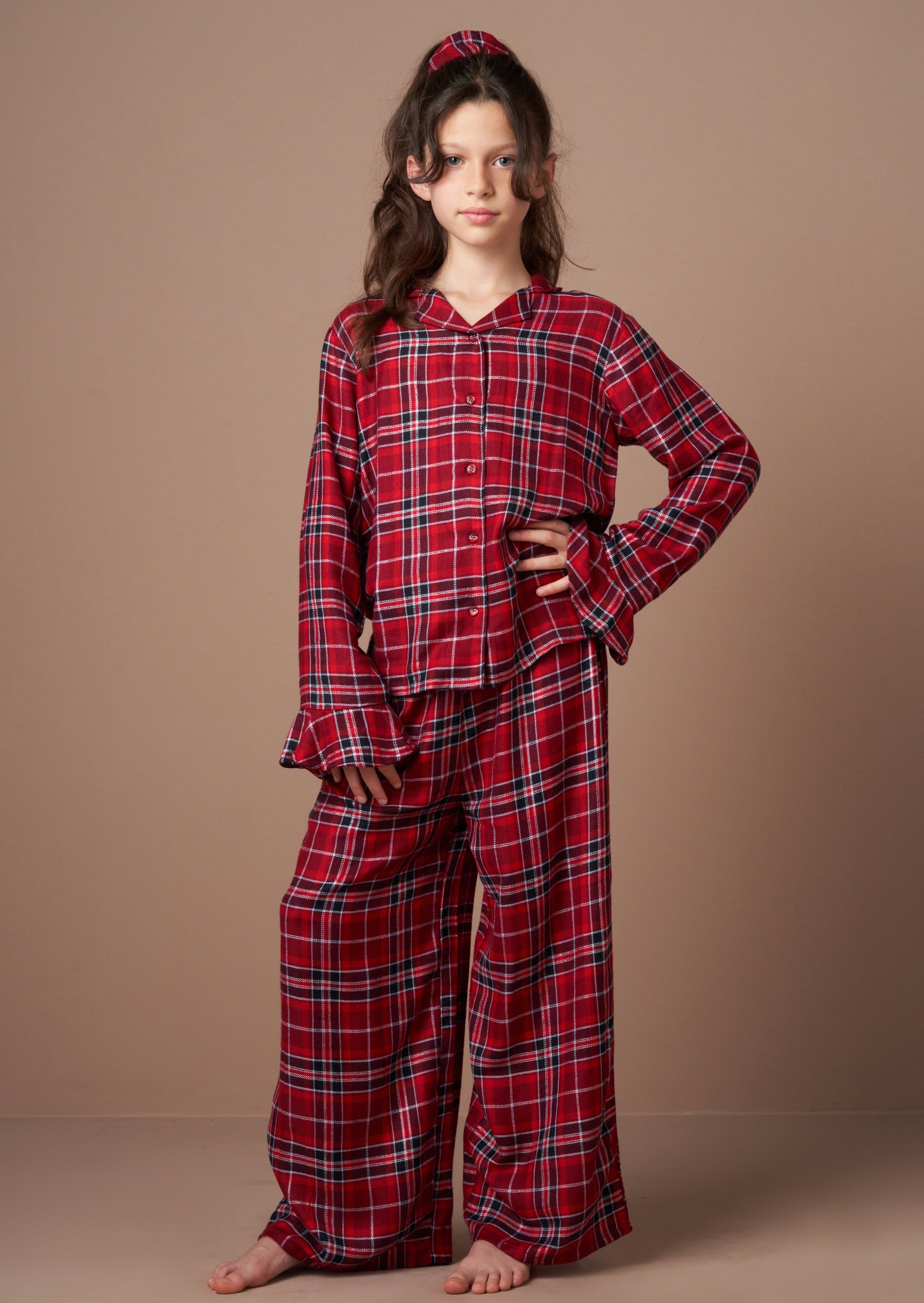 Girls Red Check Pyjama Set | Angel & Rocket