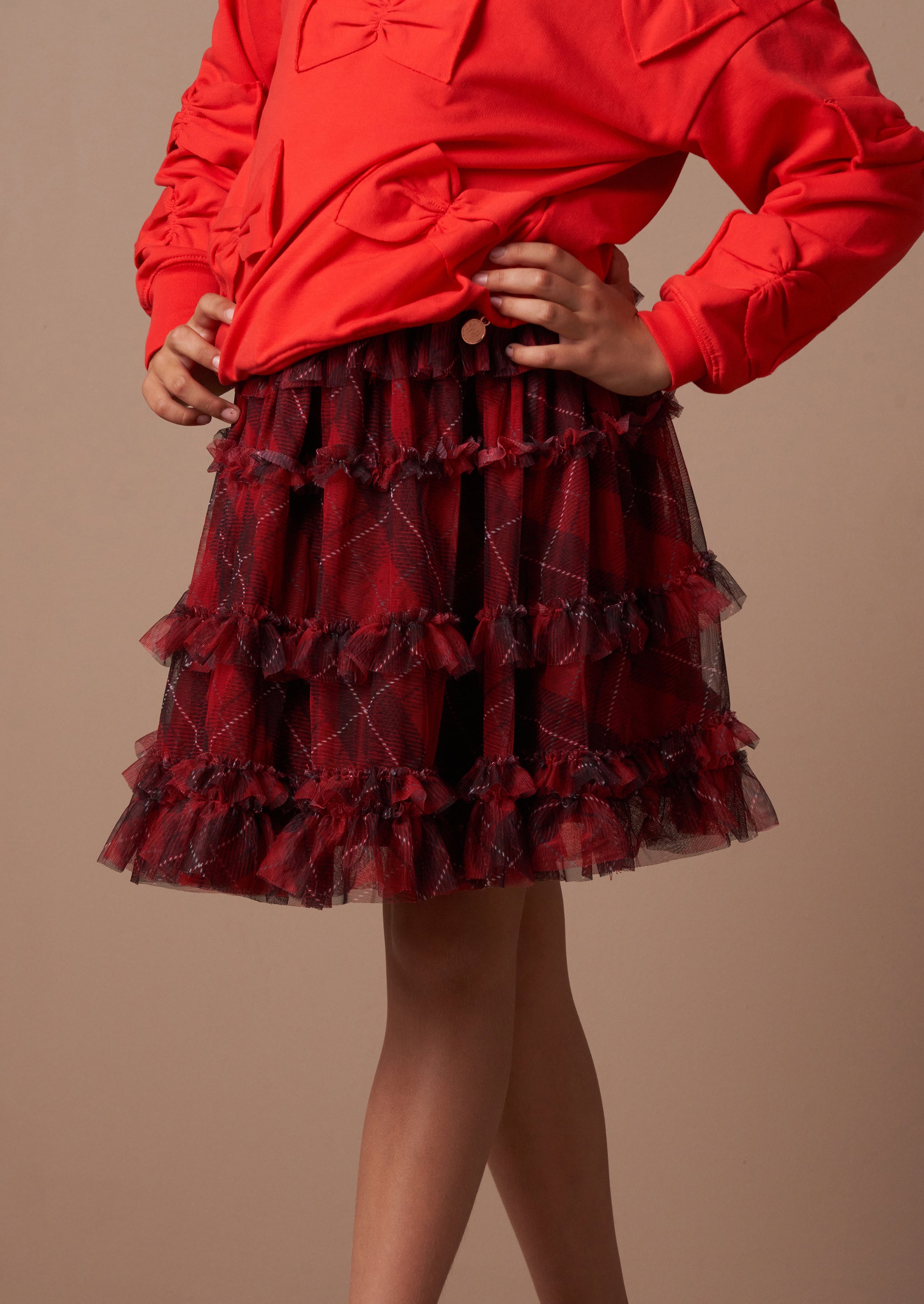 Girls Red Tartan Skirt | Angel & Rocket