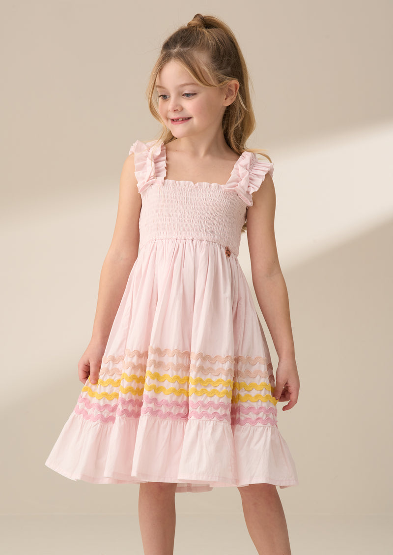 Girls Pink Ric Rac Midi Dress | Angel & Rocket