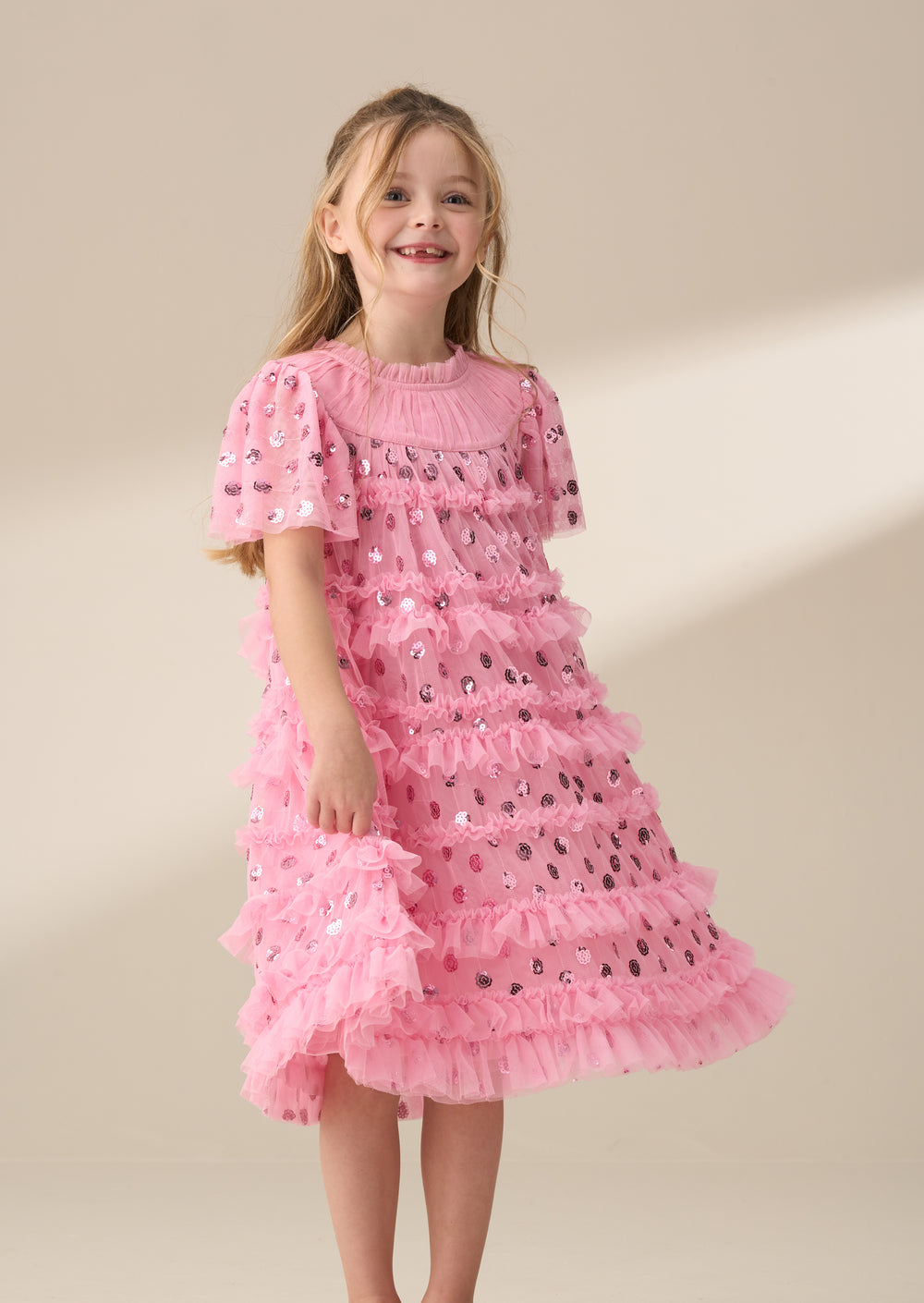 Girls Pink Mesh Sequin Party Dress | Angel & Rocket
