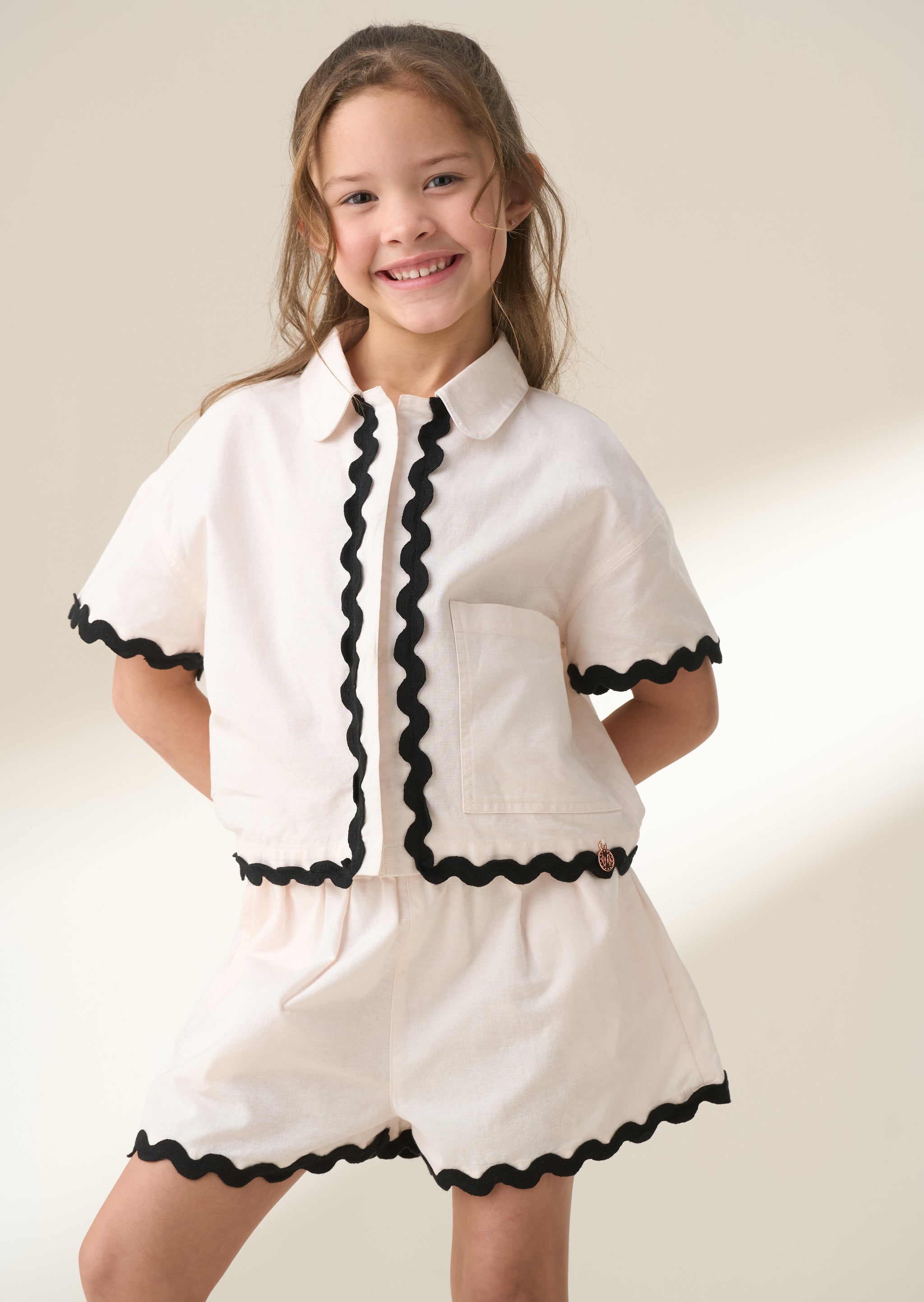 Girls Cream Ric Rac Summer Co-Ord | Angel & Rocket