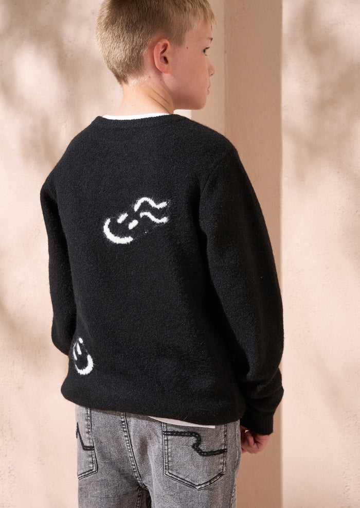 Boys Black Smiley Face Jumper | Angel & Rocket