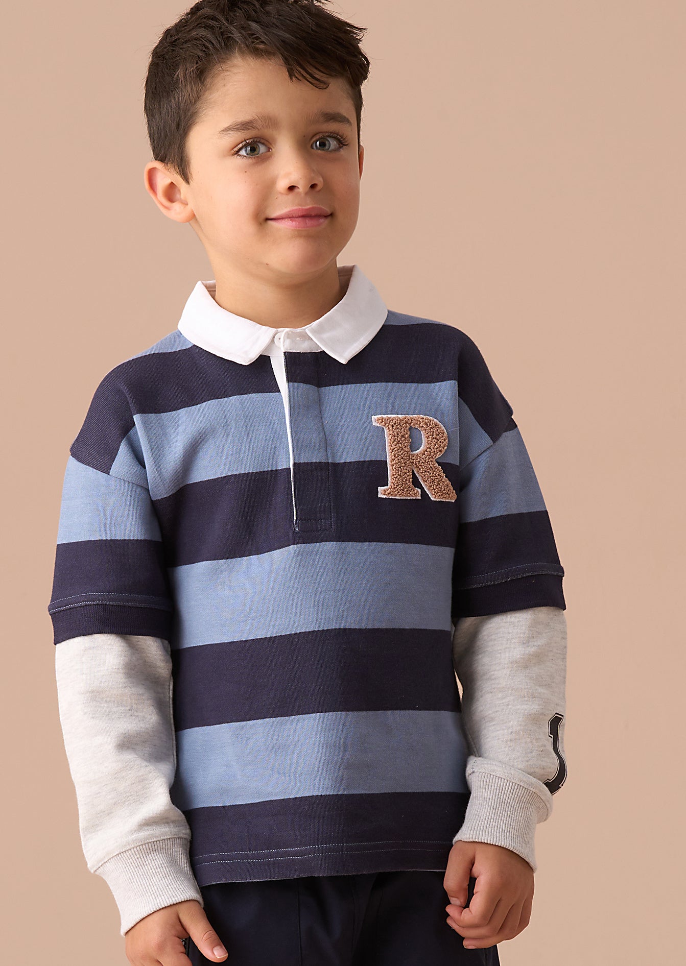 Boys Navy Stripe Rugby Top | Angel & Rocket