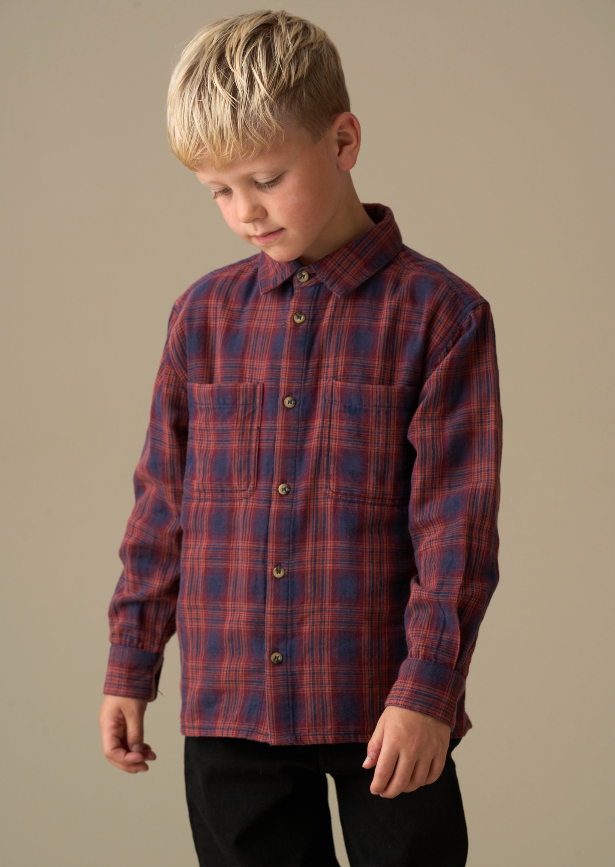 Boys Red Check Double Faced Shirt | Angel & Rocket