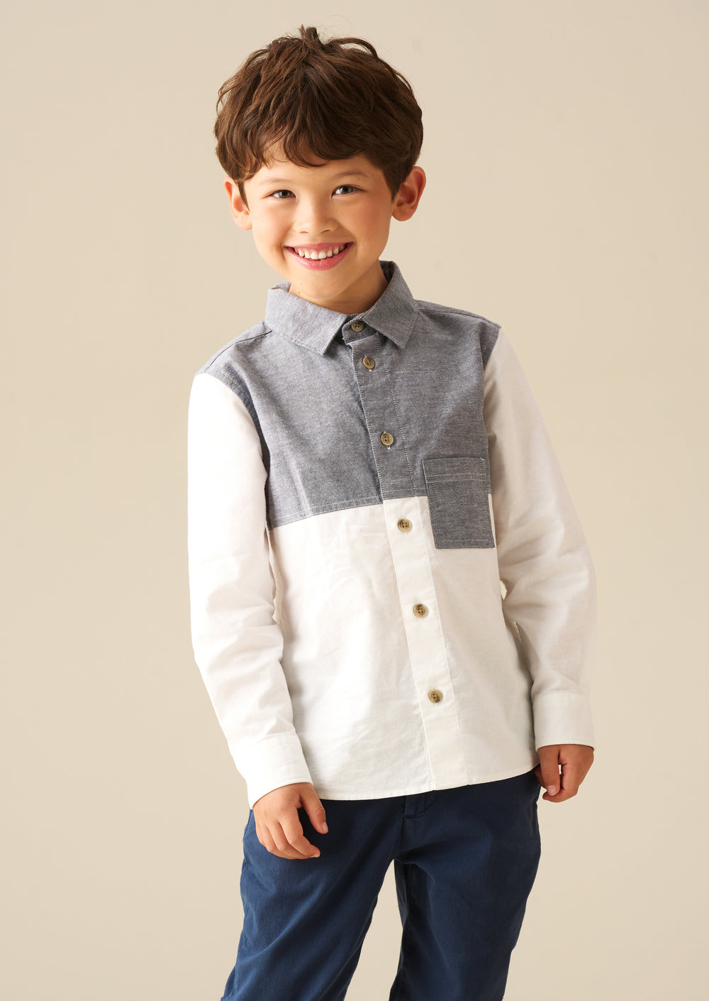 Boys Grey Colour Block Oxford Shirt | Angel & Rocket