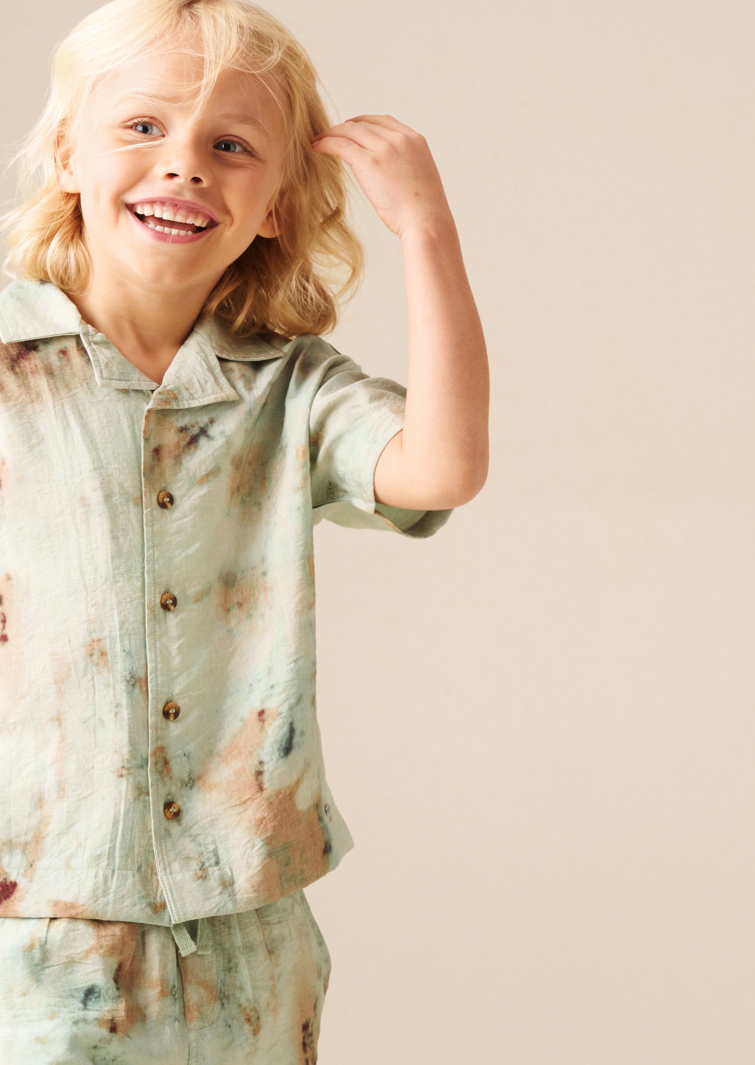 Boys Khaki Tie Dye Summer Shirt | Angel & Rocket