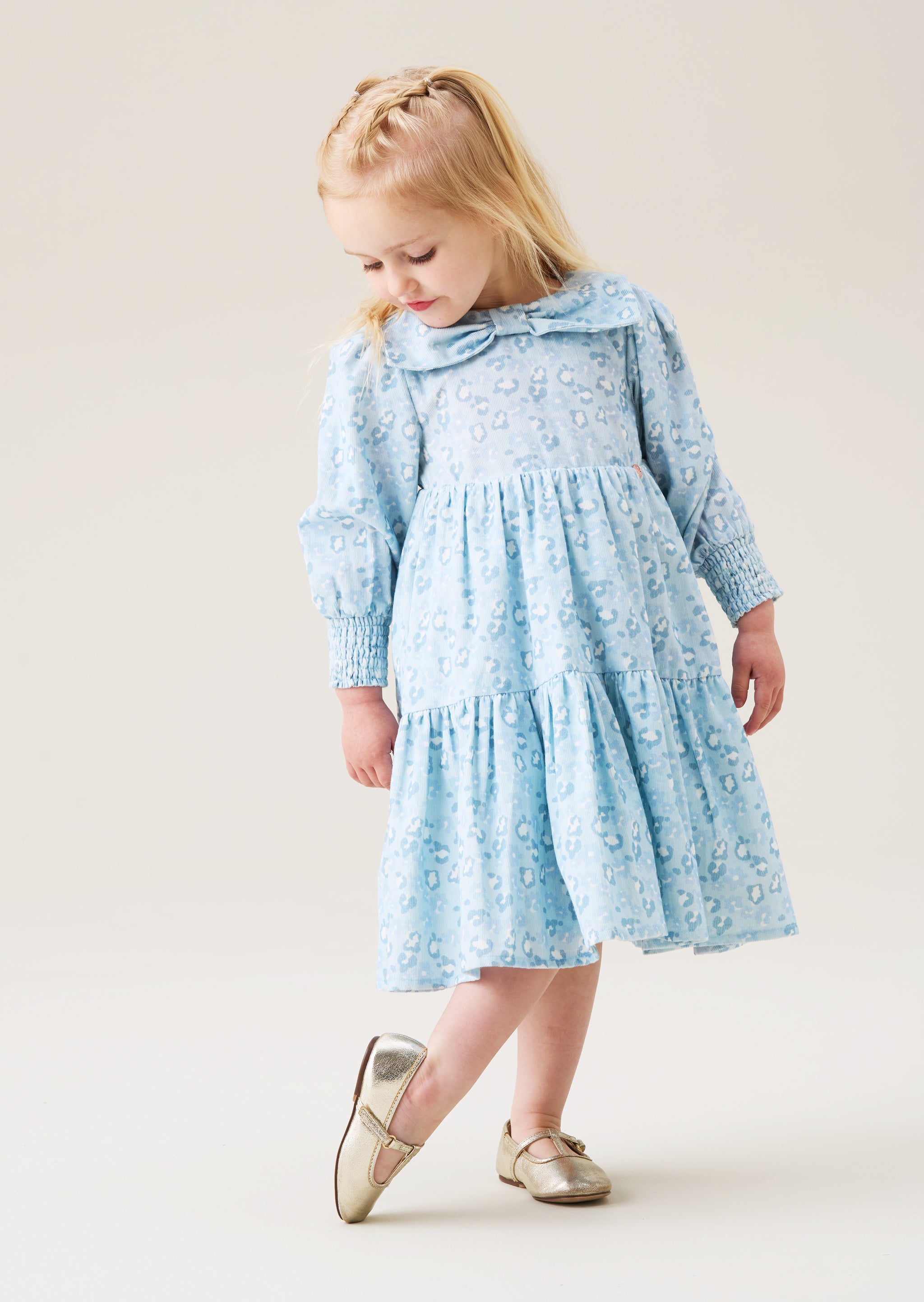 Robe en velours côtelé à col nœud imprimé léopard pour bébé fille avec ...