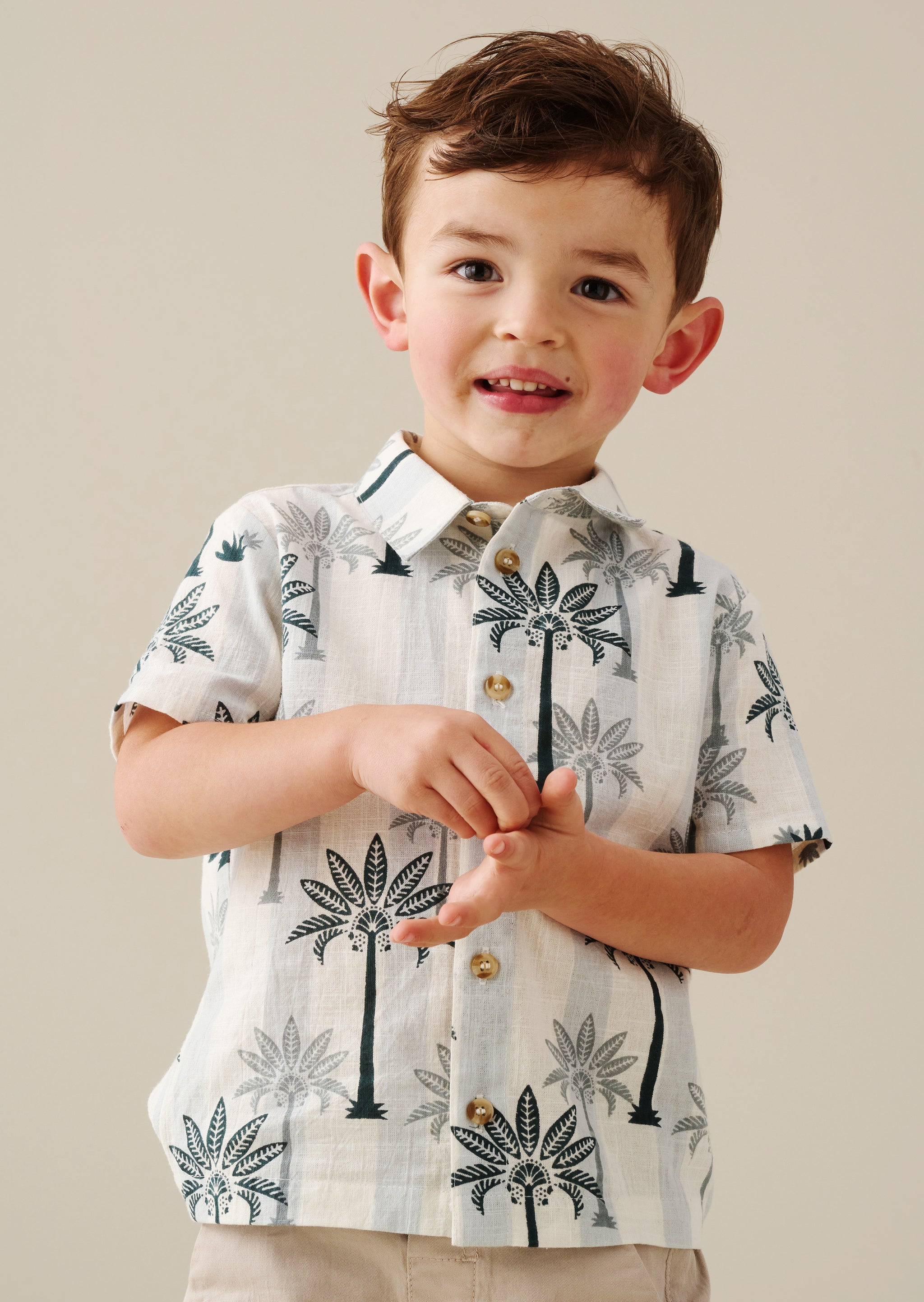 Baby Boys Blue Palm SS Print Holiday Shirt | Angel & Rocket